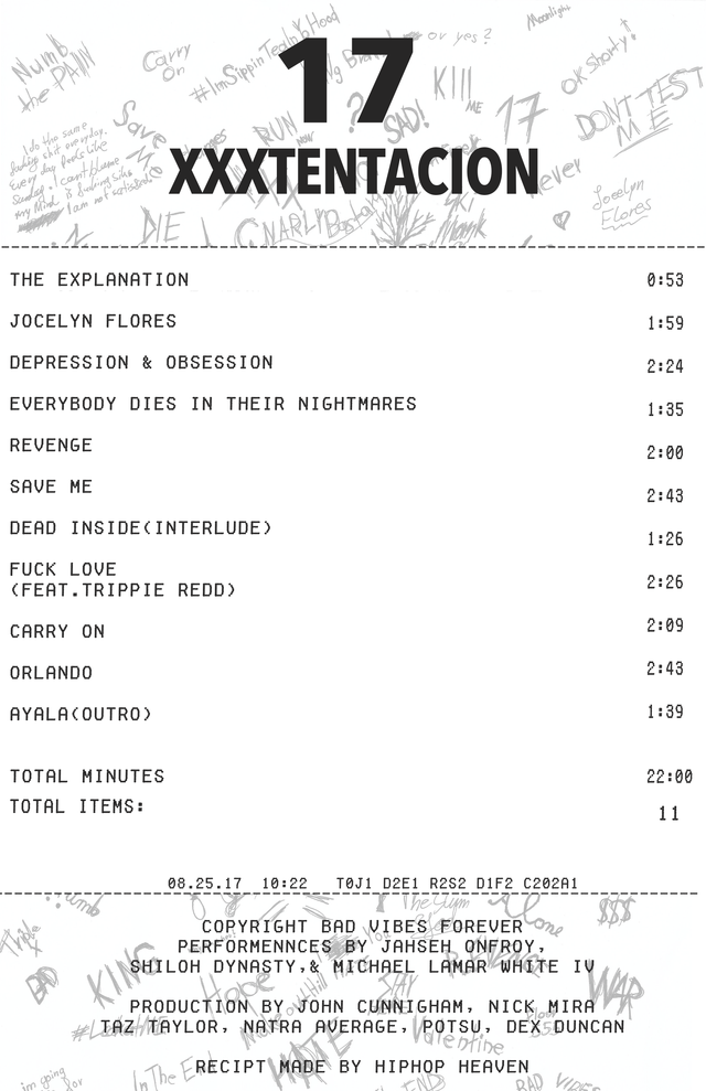 17 XXXTENTACION Receipt Poster – Hiphop Heaven