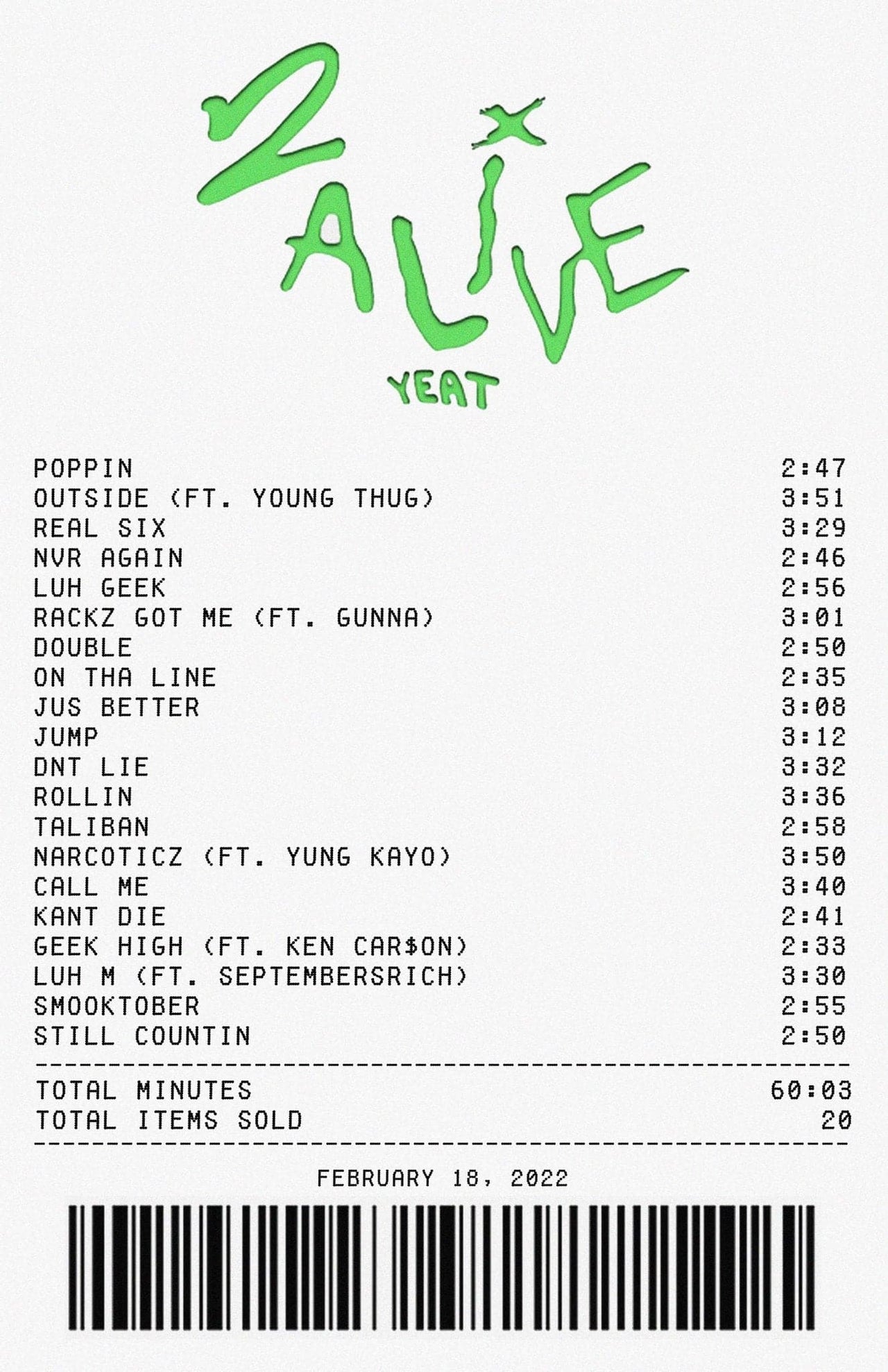 2 Alive Receipt Poster – Hiphop Heaven