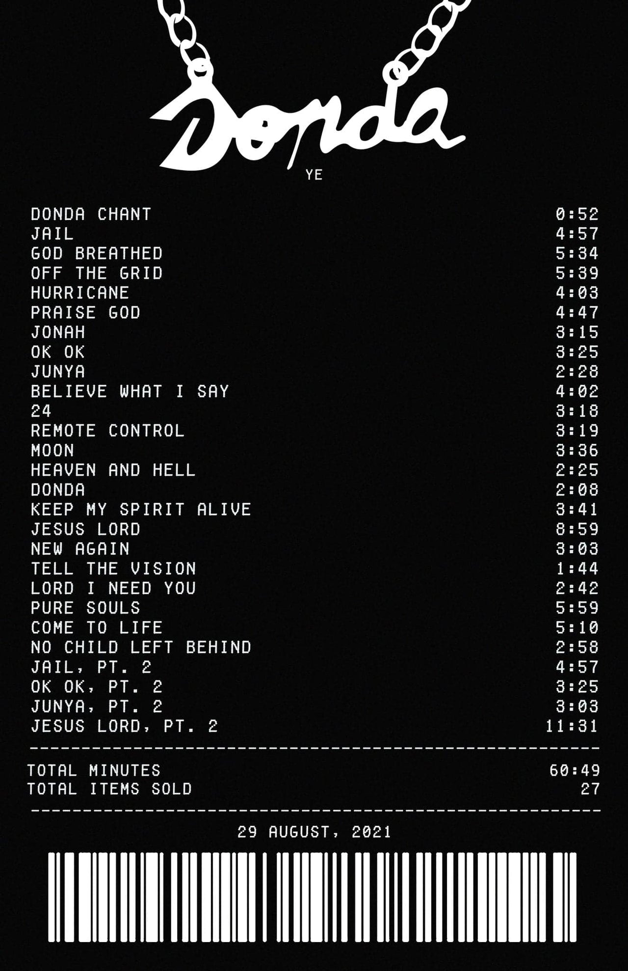 Donda Receipt Poster – Hiphop Heaven